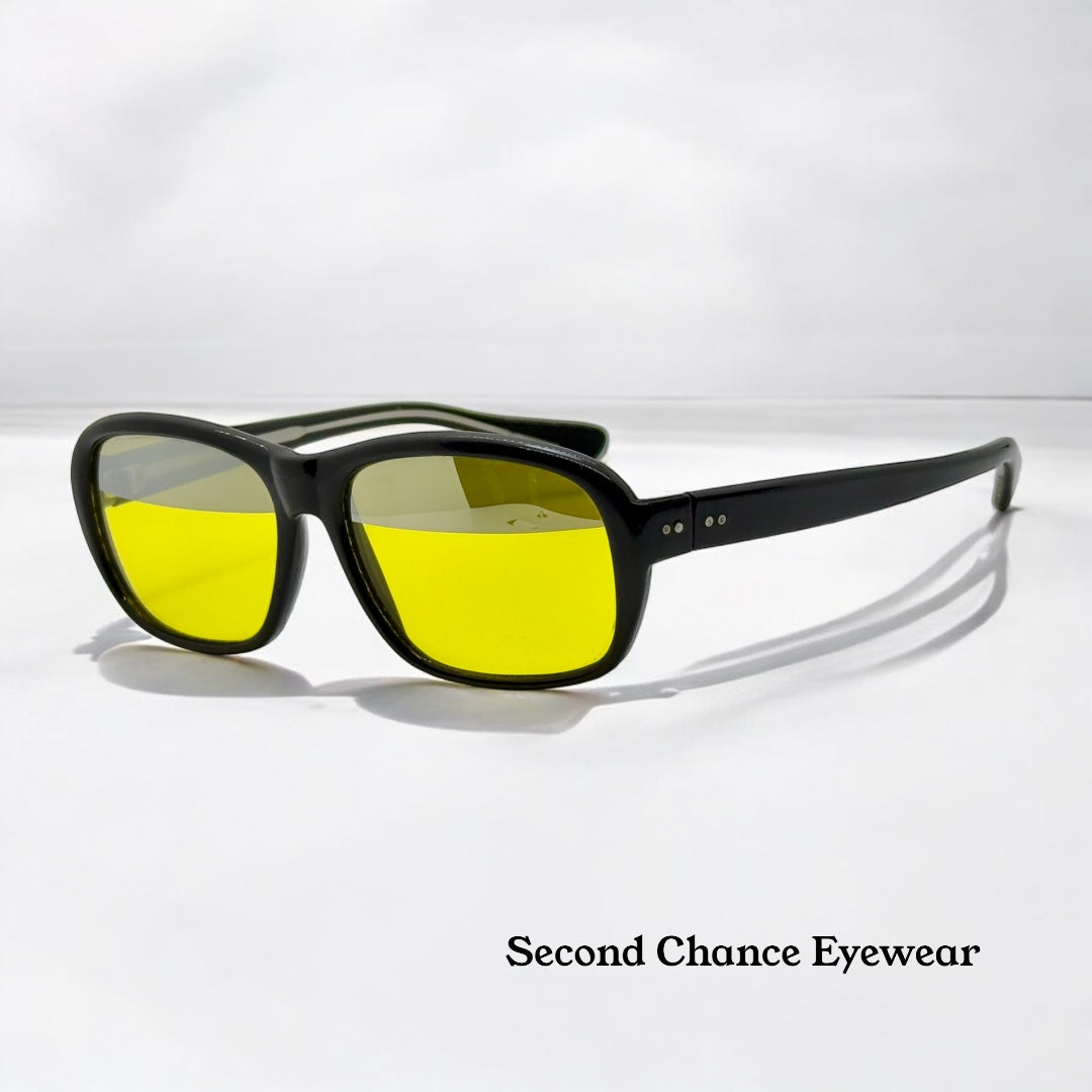 Vintage 1960s-70s Driving-Shooting Glasses - Black Acetate Frame with ...